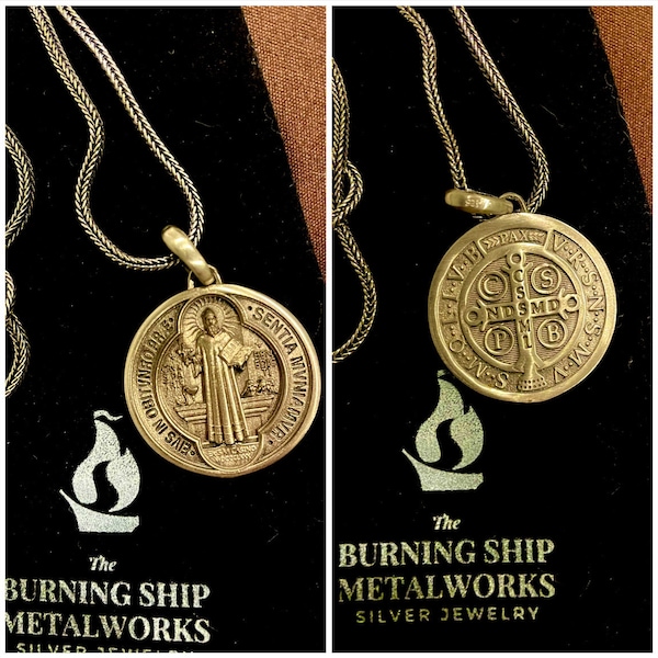 Sterling Silver Saint Benedict Necklace, Personalized Christian Saint ...
