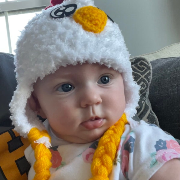 Crochet Fuzzy Chicken Beanie, Halloween Chicken Beanie, Halloween ...