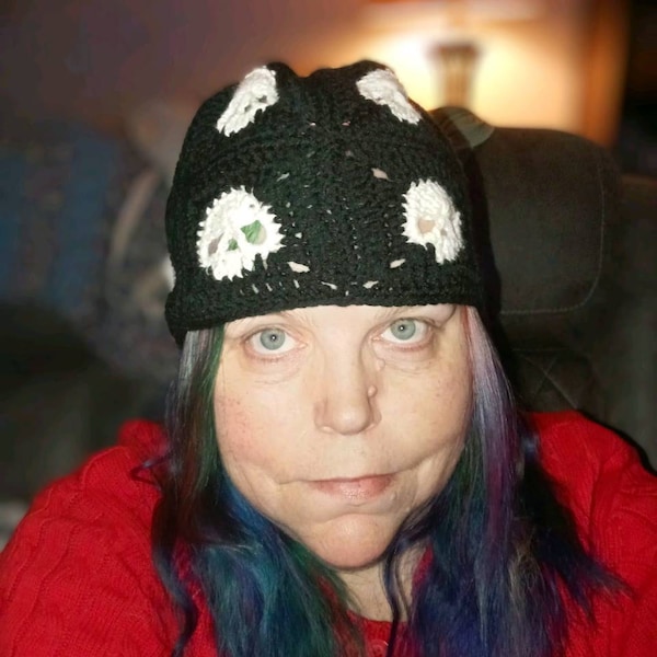 The Crush:crochet Hat,skull Hat,skull Square Beanie,skull Patchwork ...