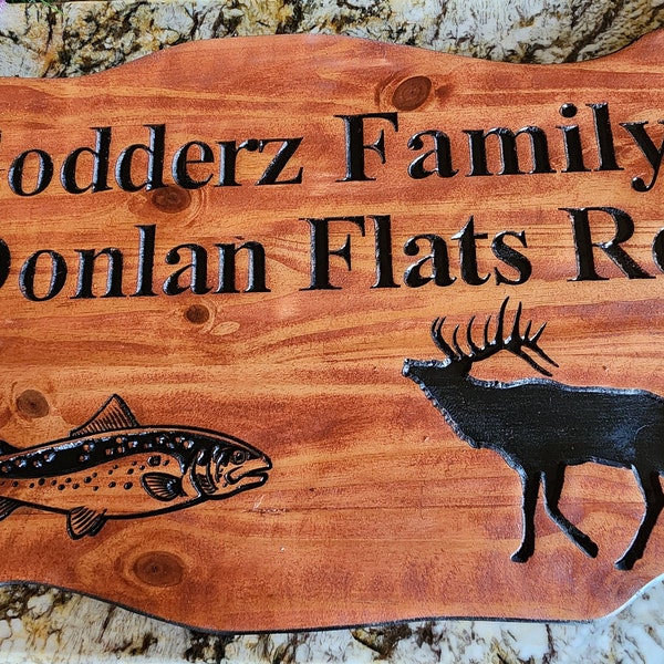 Outdoor Carved Sign - Custom Wooden Carved Cabin Sign - Pine Trees ...
