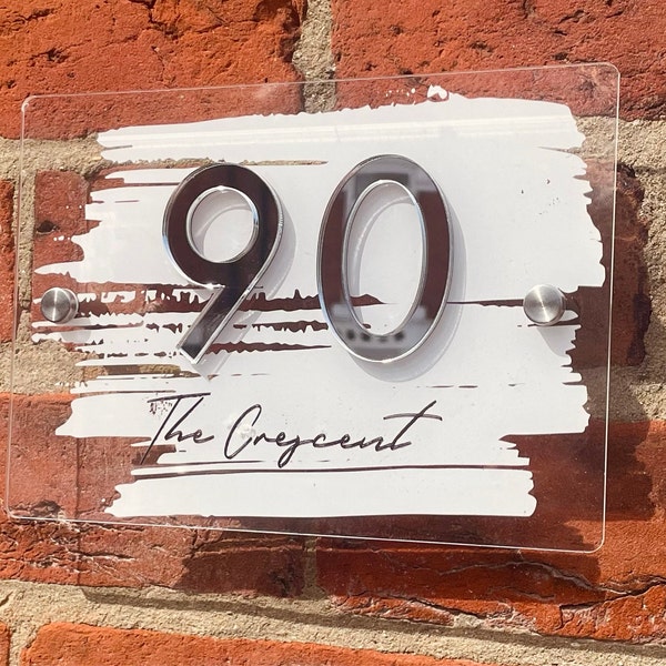 House Number Sign Printed Address Door Signage - Painted Brush Stroke ...