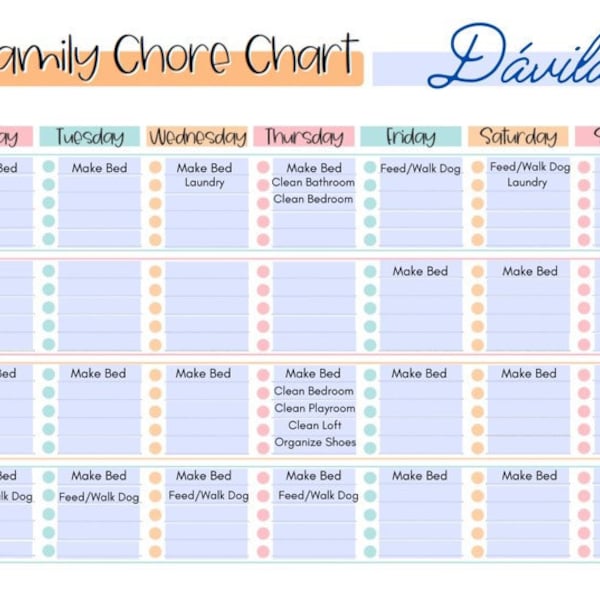 Family Chore Chart, Editable Family Planner Printable, Weekly Family ...