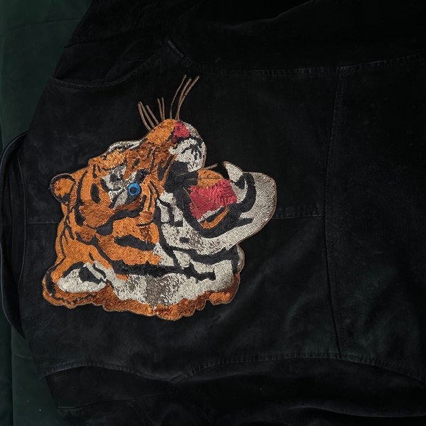 Vintage Tiger Gold Sequins Sew on Patches for Clothes Back Patch Embroidery of Denim Jackets ...