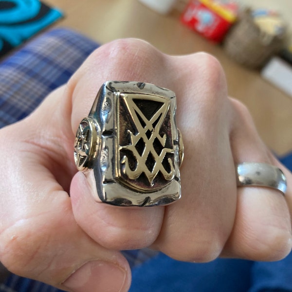 Sigil of Lucifer Pentagram Ring for Men Made of Sterling Silver 925 ...