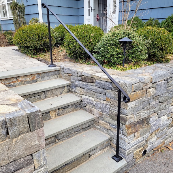6ft Steel Flat Bar Stair Handrail With Surface Mount Posts for Wood or ...