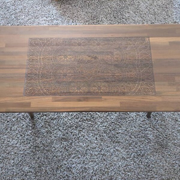 Engraved Walnut Teak Coffee Table - Modern Wood Furniture Illustration ...