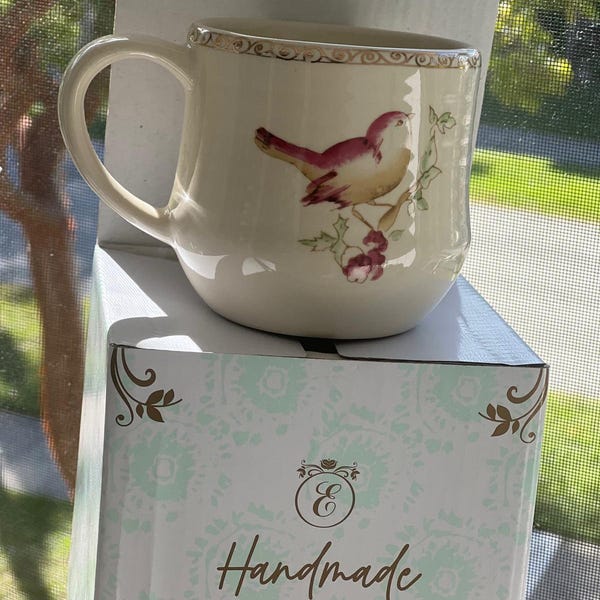 Handmade Ceramic Coffee Mug: Bird Design, 12 Oz Stoneware - Etsy