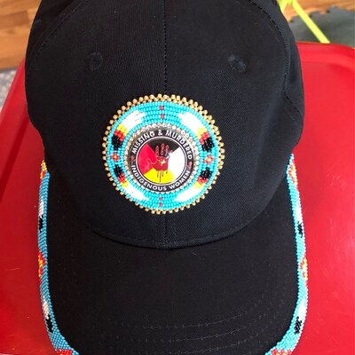 Native American Red Turtle Handmade Beaded Patch Brim Trucker Cap ...