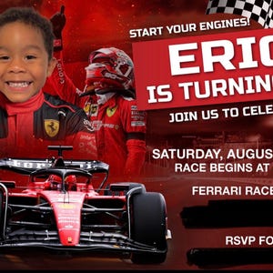 Race Car Invite, Racing Car Birthday Invitation, Formula 1 Theme, F1 ...