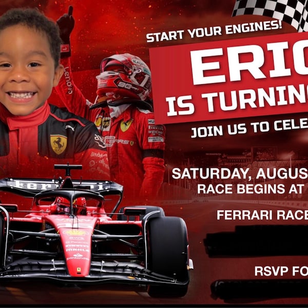 Max Verstappen Invite, Race Car Birthday Invitation, Red Bull Racing ...
