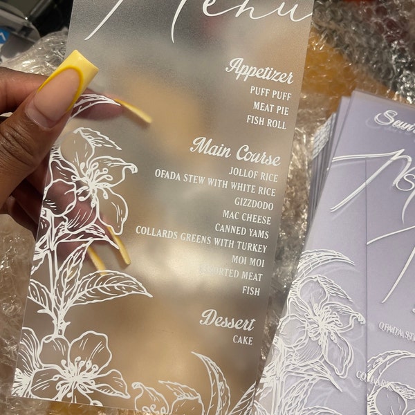Gold Foil Acrylic Wedding Menu Card (4x9") Custom Event Decor, Luxury ...