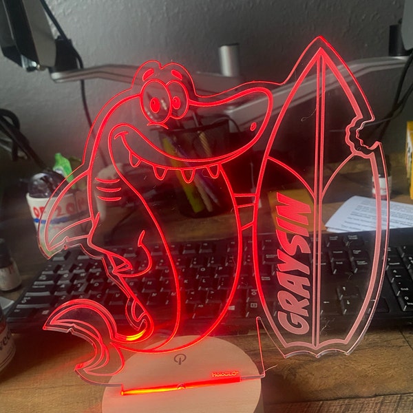 Surfin' Shark Night Light, Personalized LED Decor Lamp, Kids Room ...