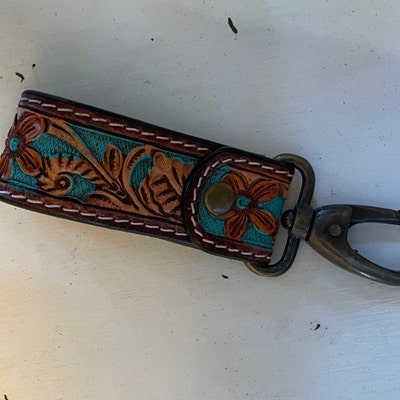 Tooled Leather Tab Key Fob - Etsy
