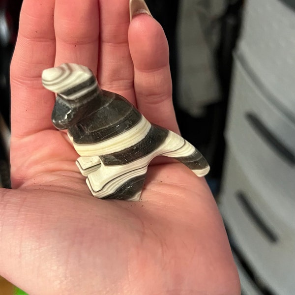 Zebra Onyx Small T-rex Stone Carving, Polished Tyrannosaurus Rex ...