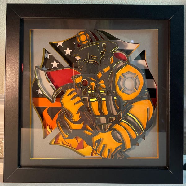 Firefighter Shadow Box, Firefighter Shadow Box Svg, Firefighter Light ...