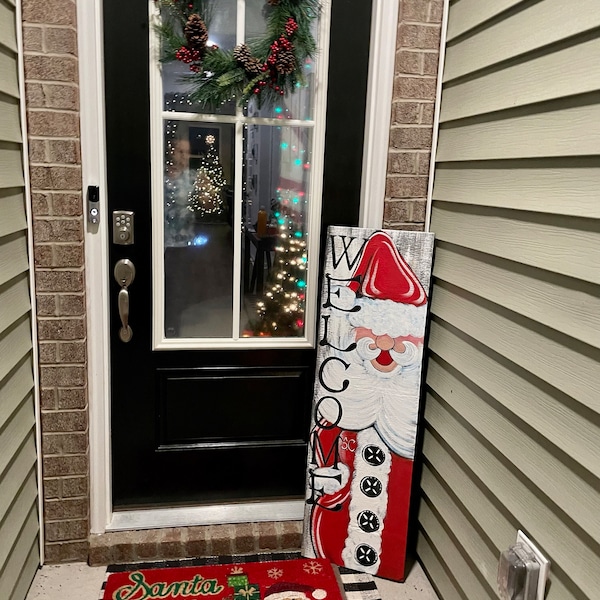 Winter Welcome Santa Sign, Santa Sign, Vertical Front Door Sign ...