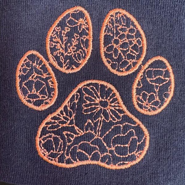Mini to Large Floral Paw Print Machine Embroidery Design, 15 Sizes, Paw ...
