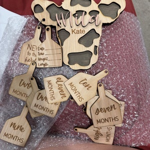 Cow Tag Baby Milestones, Baby Shower Gift, Baby Boy, Birth Announcement ...