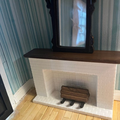 Dollhouse Fireplace, Rustic Brick Fireplace With Mantel, Lake House ...
