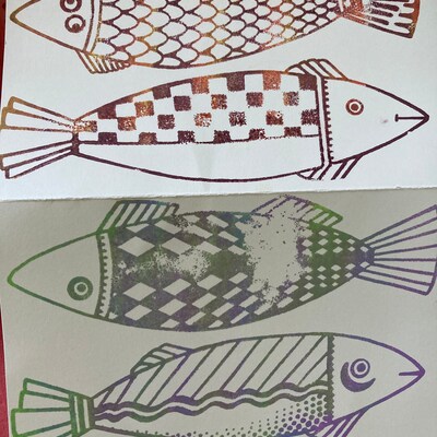 The FOUR FISHES Intaglio RUBBERSTAMP 7 X 9 Unmounted Rubber Stamping ...