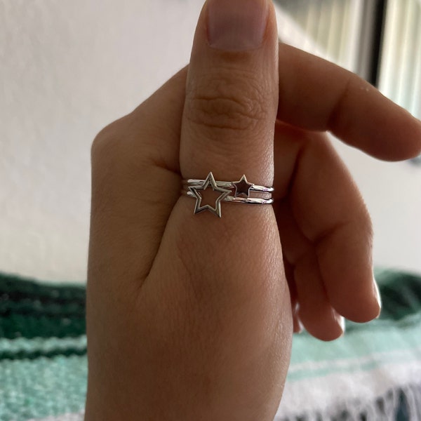 Tiny Gold Star Ring, White Solid Gold Band, 9K 14K 18K Gold Ring ...