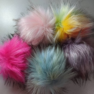 6 Pieces Neon Mix Colored Faux Fur Pom Poms Snap Button Vegan | Etsy