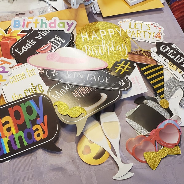 Birthday Photo Booth Props Party Kit, 41 Pieces With Wooden Sticks and ...