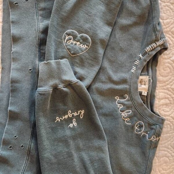 VINTAGE CUSTOM CREW Custom Embroidered Hand Distressed Crew Neck ...