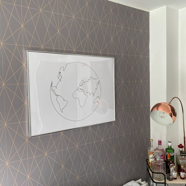 World Map Line Art Poster, World Map Line Art, Line Art Poster, Line ...