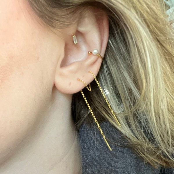 Dainty Threader Earrings • Gold Long Chain Threader Earrings • Silver ...