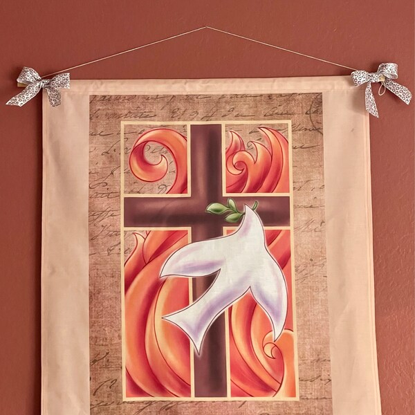 FABRIC PANEL Holy Spirit Cross Cotton Quilt Fabric Panel Overall Fabric ...