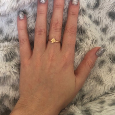 Tiny Shell Stacking Ring, Gold Filled Seashell Stacking Ring, Thin Gold Shell Ring, Stacking ...