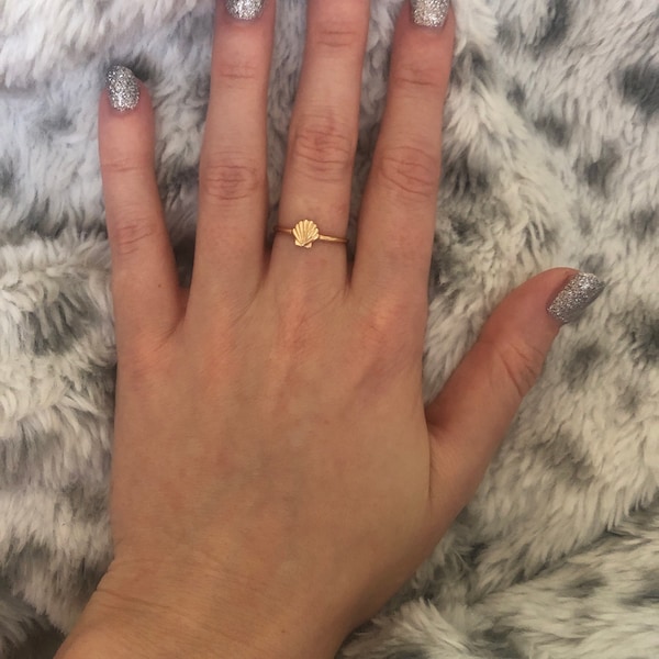 Tiny Shell Stacking Ring, Gold Filled Seashell Stacking Ring, Thin Gold Shell Ring, Stacking ...