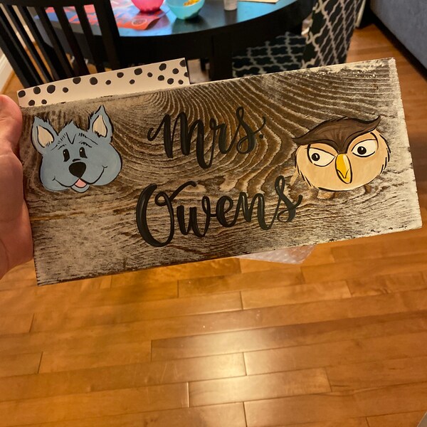 Teacher Name Rustic Chic Hand Painted Flowers Custom Wooden Sign ...