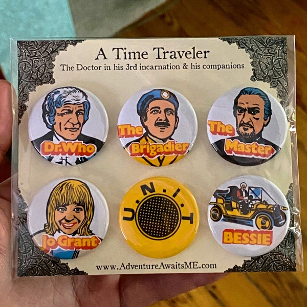 Doctor Who (3rd) Pinback Button Set - Dr Who Master Brigadier Jo Grant ...