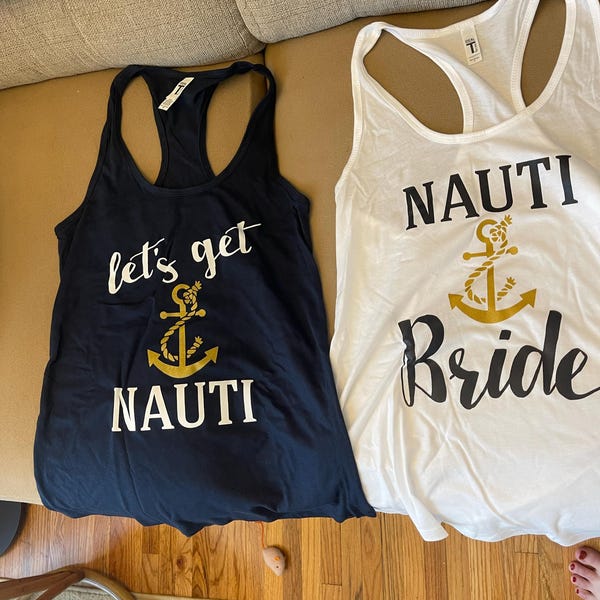 Lets Get Nauti Navy Blue Tank Tops Nautical Bachelorette Party Shirts ...