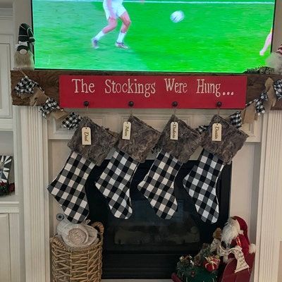 Buffalo Check Stocking, Black and White Christmas Stocking ...