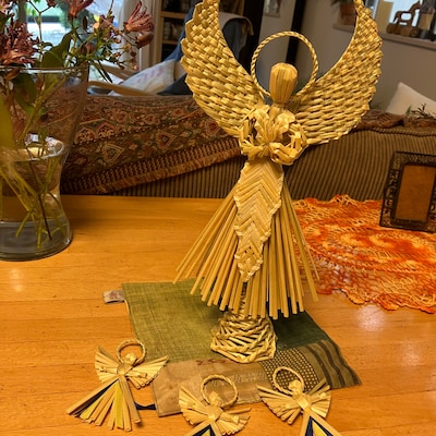 Christmas Topper Praying Angel. Straw Ornaments. Handmade Holiday ...