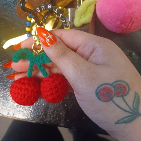 Crochet Cherry Keychain | Key Charm | Purse Charm | Plush | Fruit ...