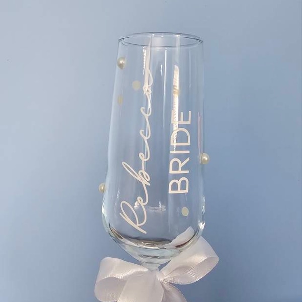 Personalised Pearl Flute, Champagne Glass, Champagne Flute, Bridesmaid ...