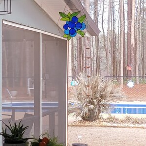 Blueberry Blue Suncatcher. Stained Glass Home Decor Panel Window Wall ...