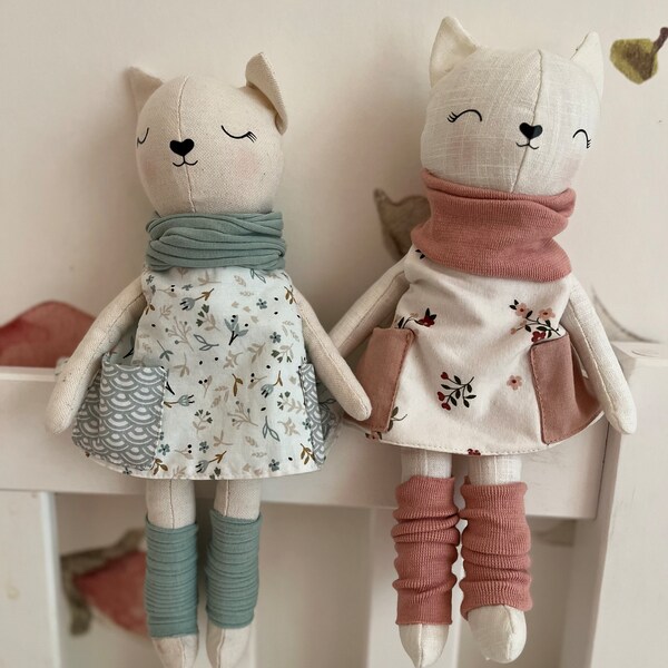 Cat sewing pattern, 12 stuffed cat doll with clothes, pdf tutorial ...
