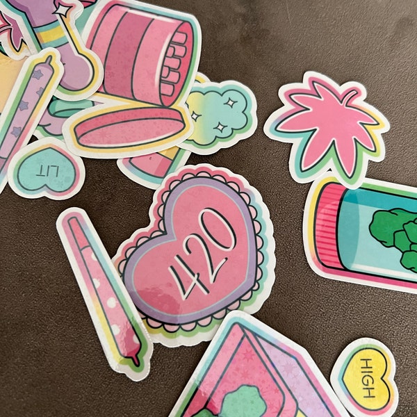 420 Medical Magic Girl Sticker Pack Marijuana Stickers Cute Weed ...