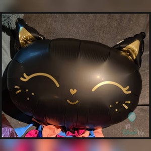 Giant Cat Balloon, 19in/48cm, Black Cat Balloon, Cat Foil Balloon, Cute Black and Gold Cat ...