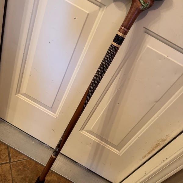 Walking Cane for Men's Fancy Handle Alligator Crocodile Wooden Walking ...