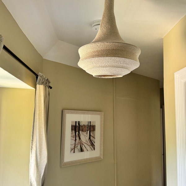 Boho Jute Pendant Light | Handmade Jute Lampshade | Macrame Chandelier ...