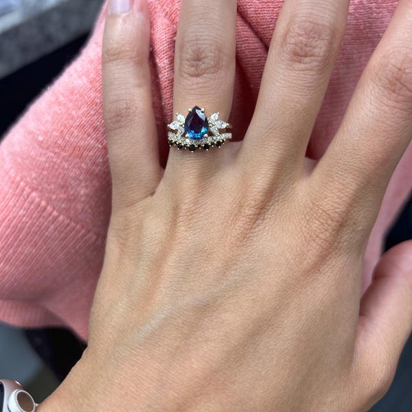 Pear Shaped Morganite Engagement Ring Set Vintage Rose Gold Moissanite ...