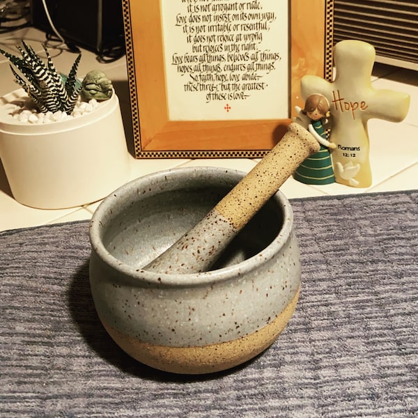 Wheel Thrown Pottery Mortar and Pestle: Speckled Clay, White, Green or Blue Glaze - Etsy