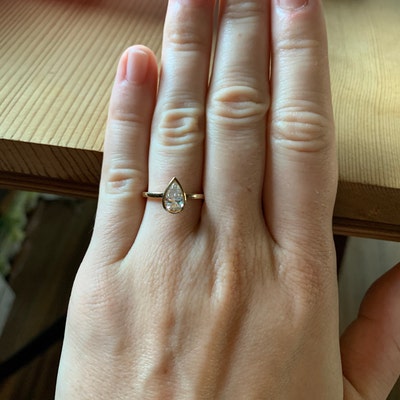 Handmade Bezel Solitaire Teardrop Moissanite Ring, 5x8mm Pear Simulated ...