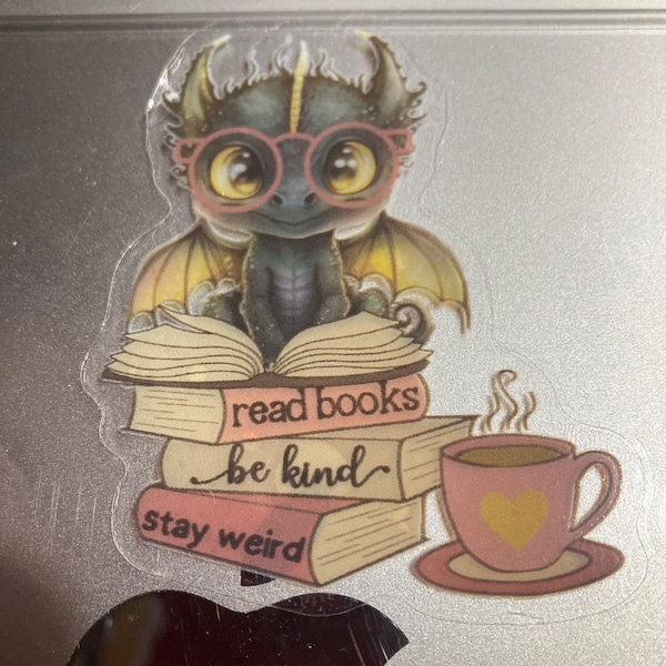 Book Dragon Sticker, Fantasy, Bookish Laptop Sticker, Dragon Lover ...